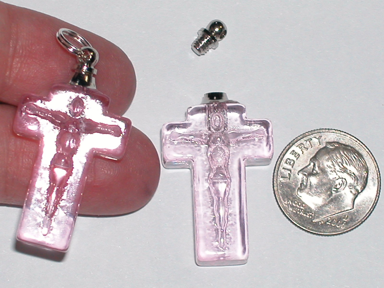 1 facet Pink Cylinder Cross vial necklace pendant small glass bottle ...