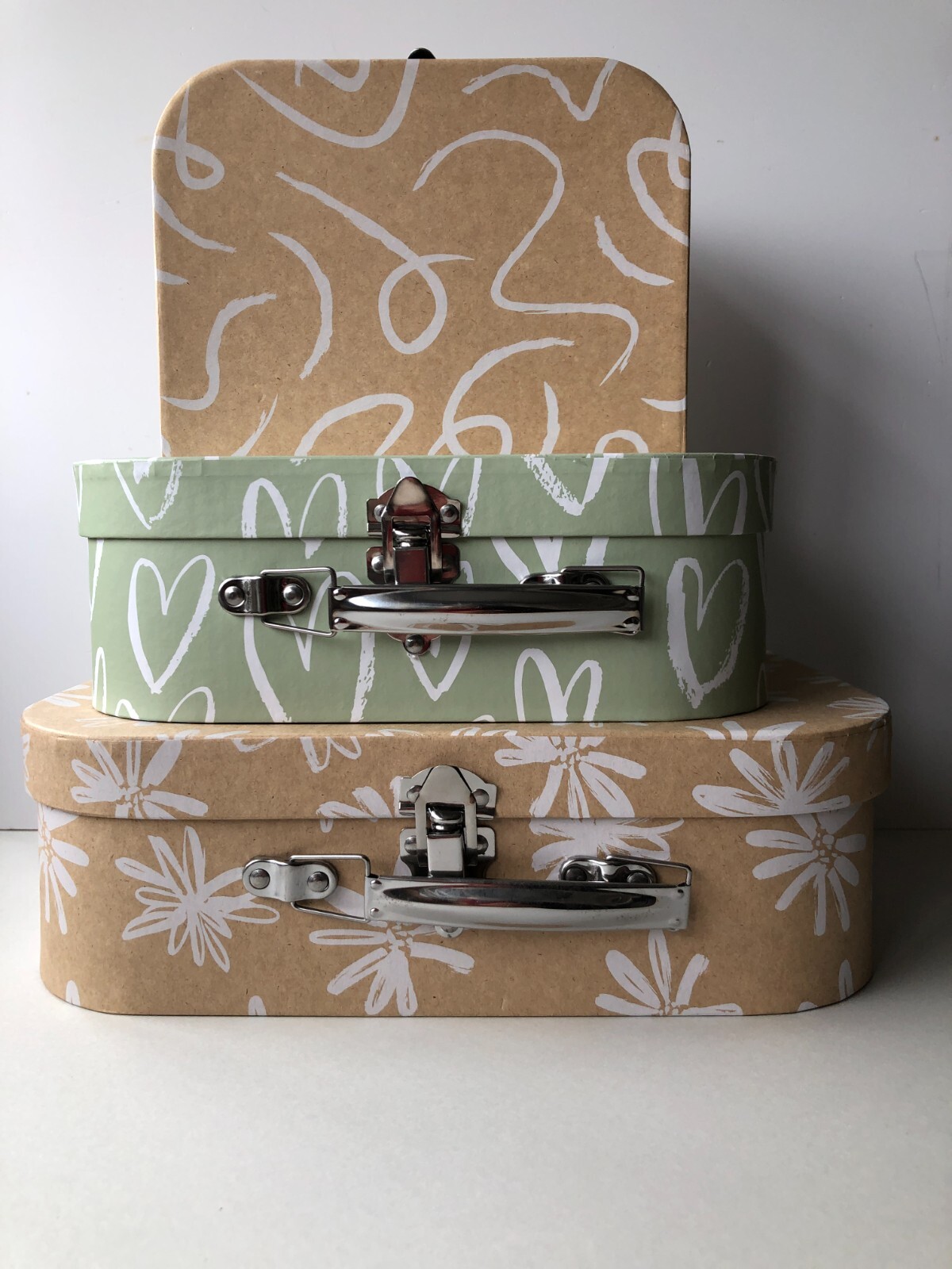 3 SUITCASE Storage Box/Boxes Sets of 3 Floral/Woodland Stars/Rose ...