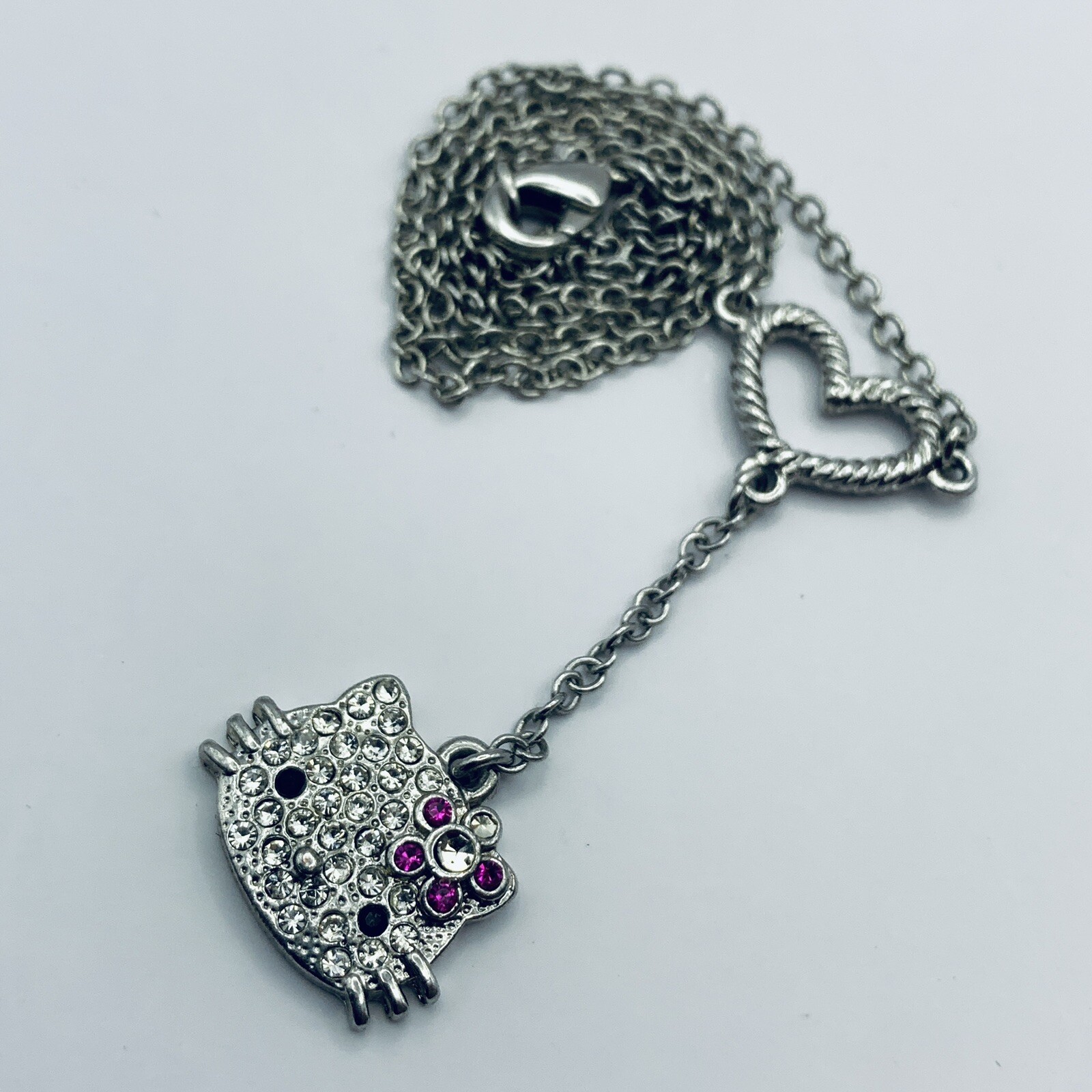 HELLO KITTY Rhinestone Pave Cute Face Pendant Necklac… - Gem