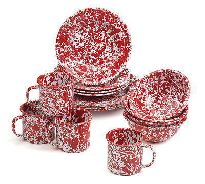 Crow Canyon Enamelware, Marble Style, 16 Piece Dinnerware Set for 4, 7 ...