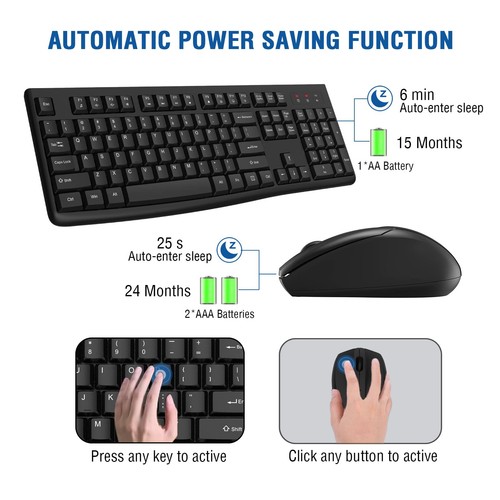 Wireless Keyboard and Mouse Combo, EDJO Full-Sized 2.4GHz USB Computer ...