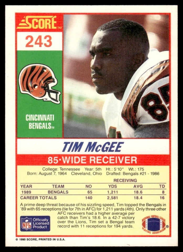 1990 Score Tim McGee Cincinnati Bengals #243 | eBay