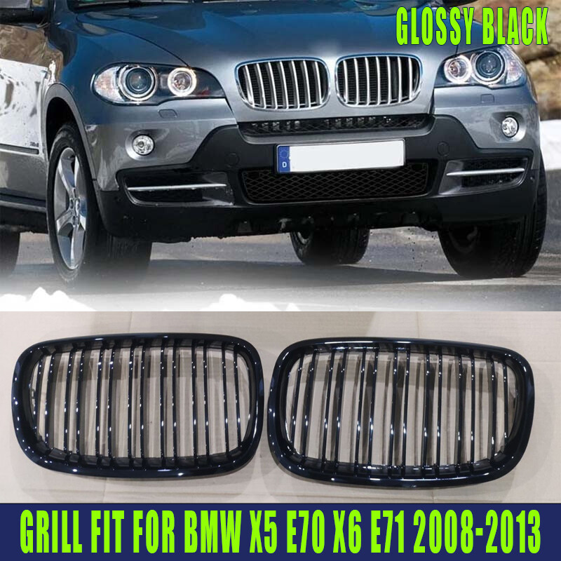 Gloss Black For BMW X5 E70 X6 E71 2007-13 Double Slat Front Bumper ...
