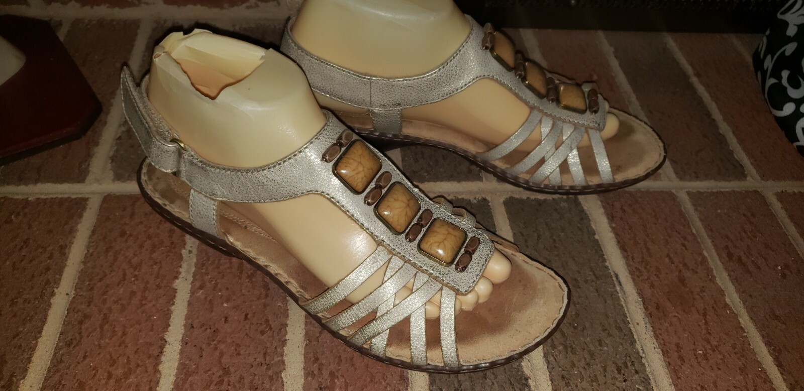 CLARKS ARTISAN GOLD LEATHER STONE EMBELLISHED SLINGBA… - Gem