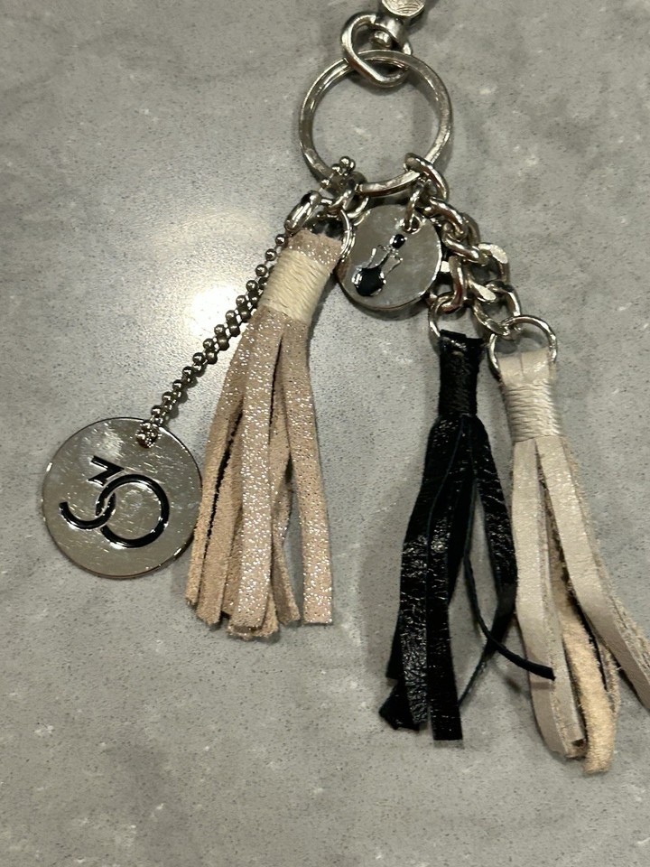 The Sak Tassel Keychain Bag Charm Leather Hang Tag Keytag Clip Black ...