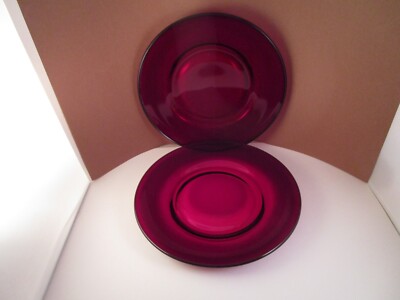 Vintage Pair of Bryce Aquarius Ruby Red Glass Lunch Dessert Plates | eBay