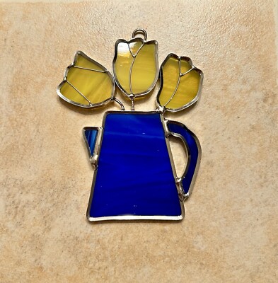 Vintage Handmade Stained Glass Pitcher And Flowers | eBay