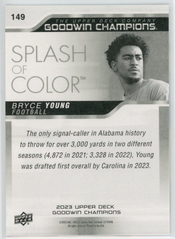 2023 Upper Deck Goodwin Champions Bryce Young Splash Of Color #149 | eBay