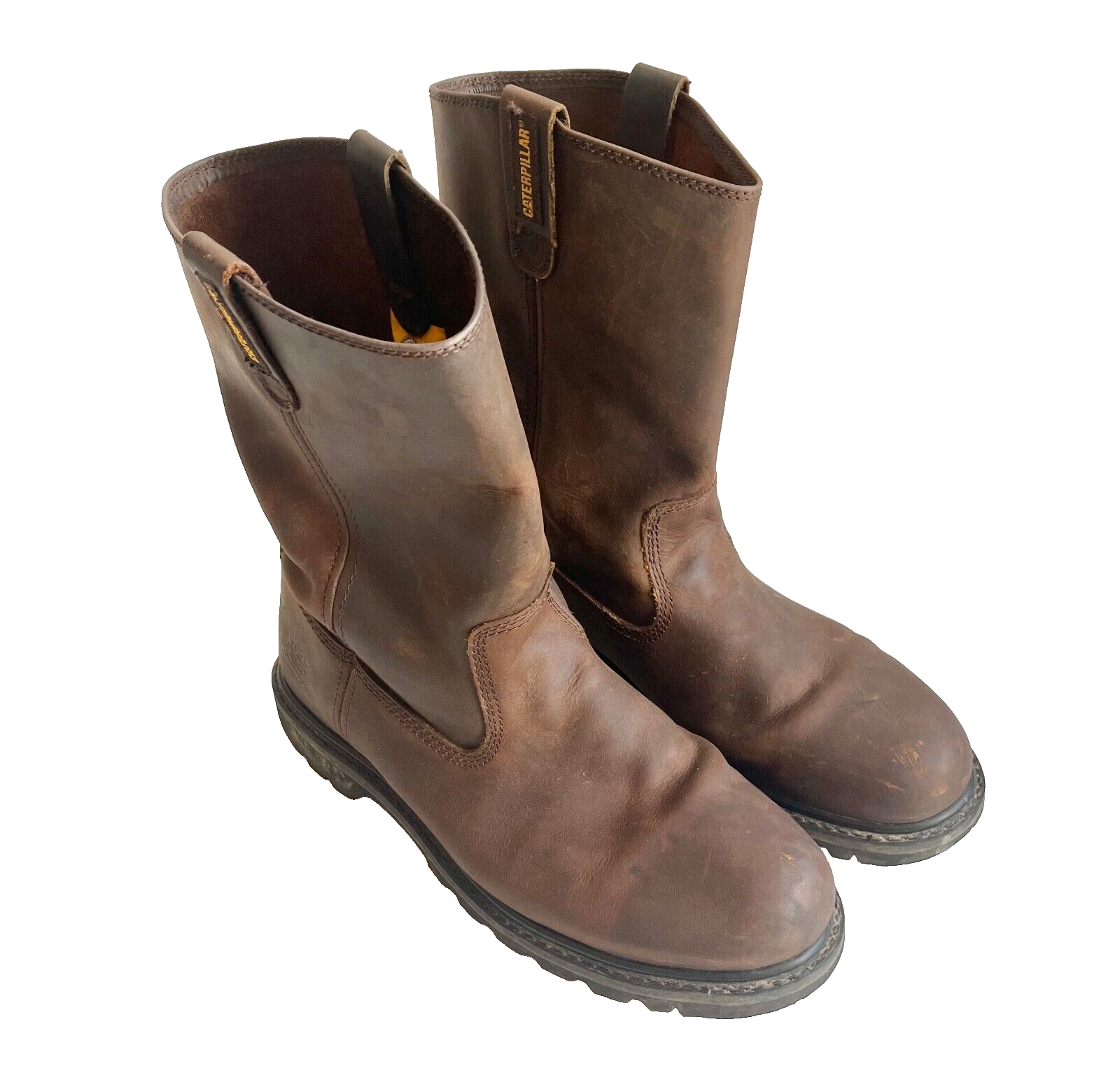 CAT Caterpillar Brown Pull On Drawbar Leather Boot Sz USA 13 Oil ...