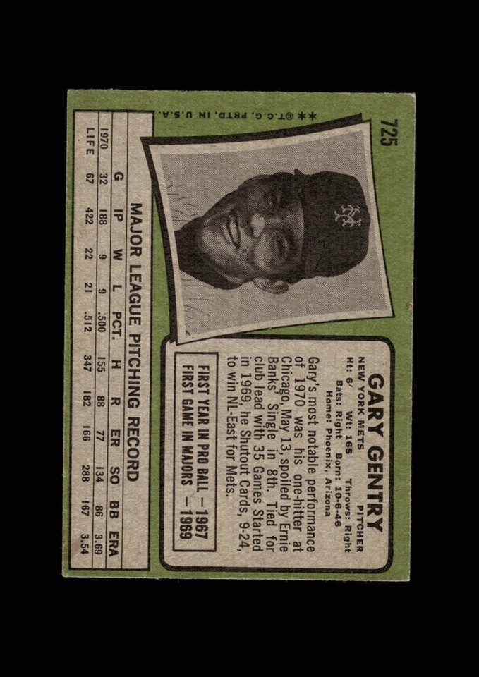 1971 Topps Set-Break #725 Gary Gentry VG-VGEX *GMCARDS* | eBay