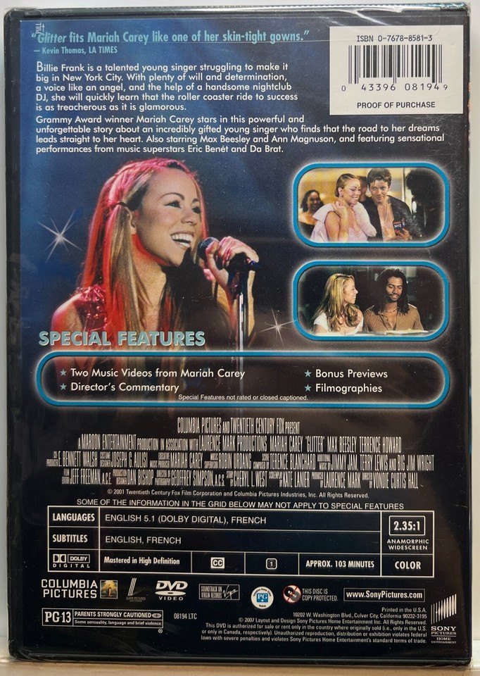 Glitter (DVD 2001) Mariah Carey, Eric Benet *Brand New - Factory Sealed ...