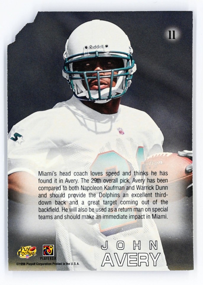 1998 Playoff Absolute Retail #11 John Avery Draft Picks Blue Die Cut Dolphins | eBay