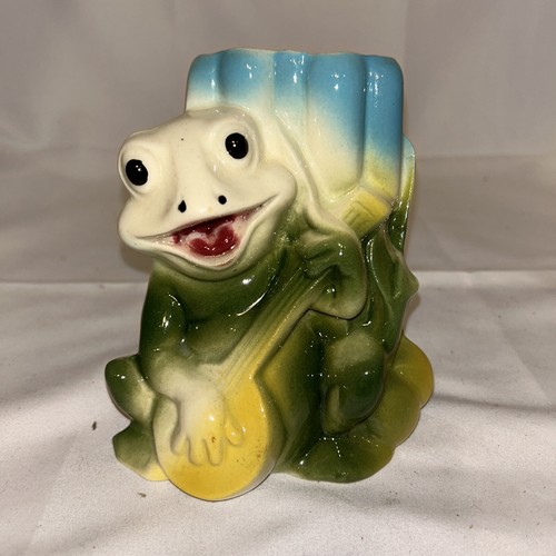 VTG Frog Playing Banjo Tulip Ceramic Planter Vase Retro Home Decor ...