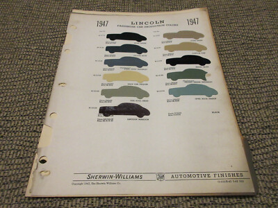 1947 Lincoln Paint chip chart colors | eBay