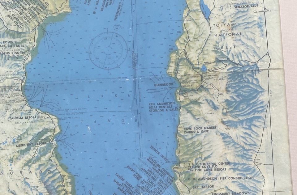 Vintage ER Smith Lake Tahoe & Vicinity Map, George Mathis Artist | eBay