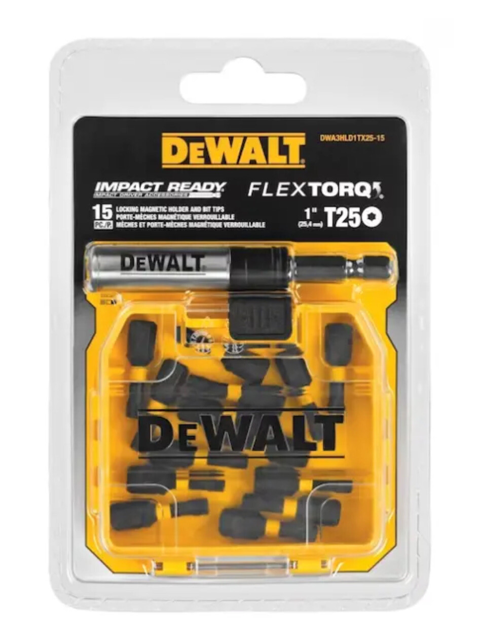 DeWALT 15 piece Locking Magnetic Holder and Bit Tips T25 1" Impact ...