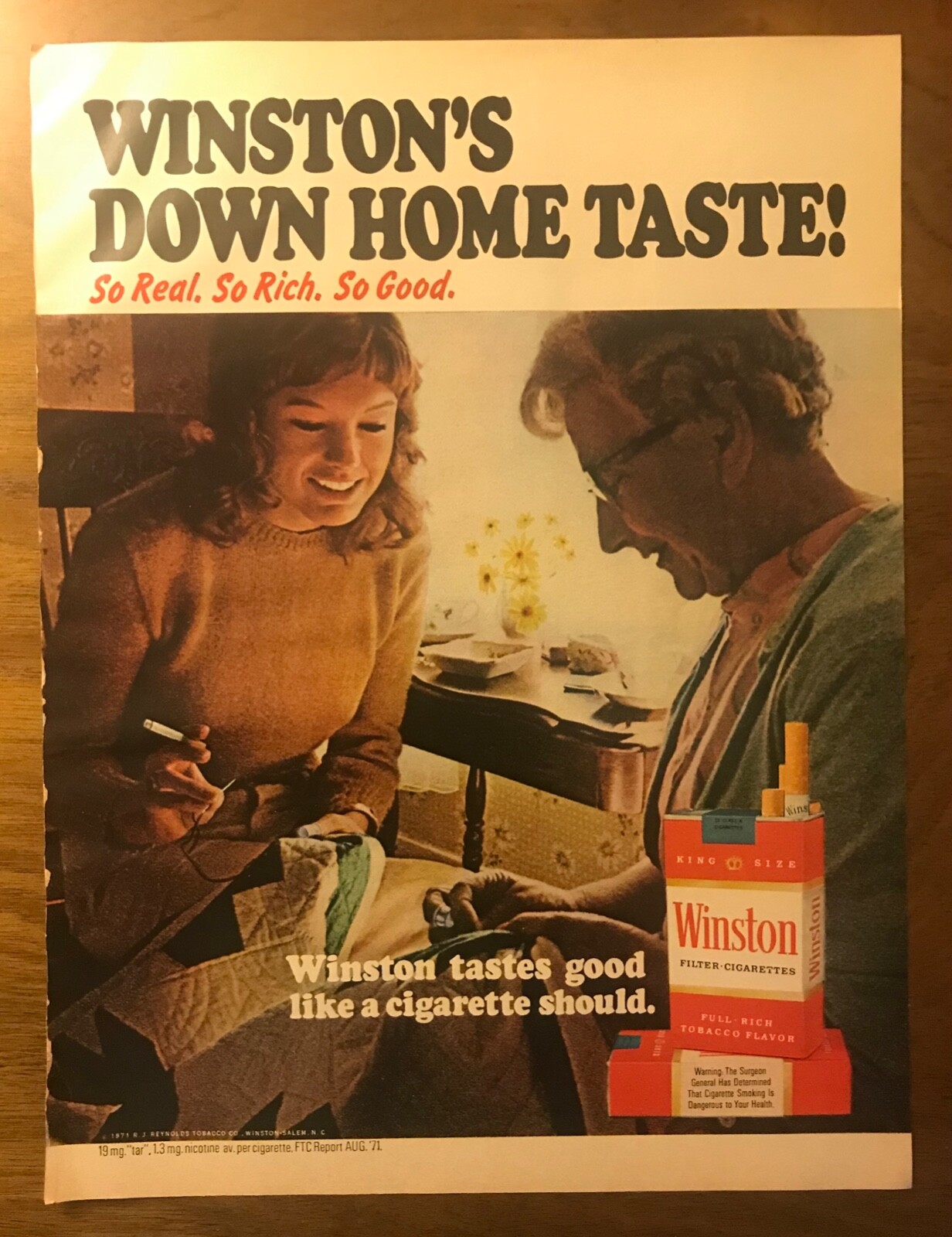 vintage 1970s magazine print ad WINSTON Cigarettes DOWN HOME TASTE ...