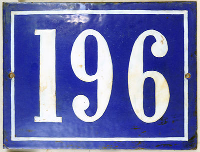 Large old French house number 196 door gate plate plaque enamel steel ...