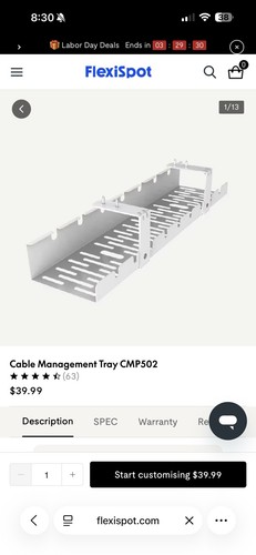 FlexiSpot Cable Management Tray CMP502 | eBay