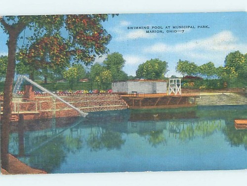 Linen SWIMMING POOL SCENE Marion Ohio OH j/17 AF2460 | eBay