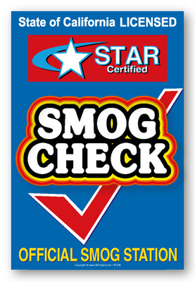 Smog Check, Star Certified, 24" x 36" window decal label sticker sign ...