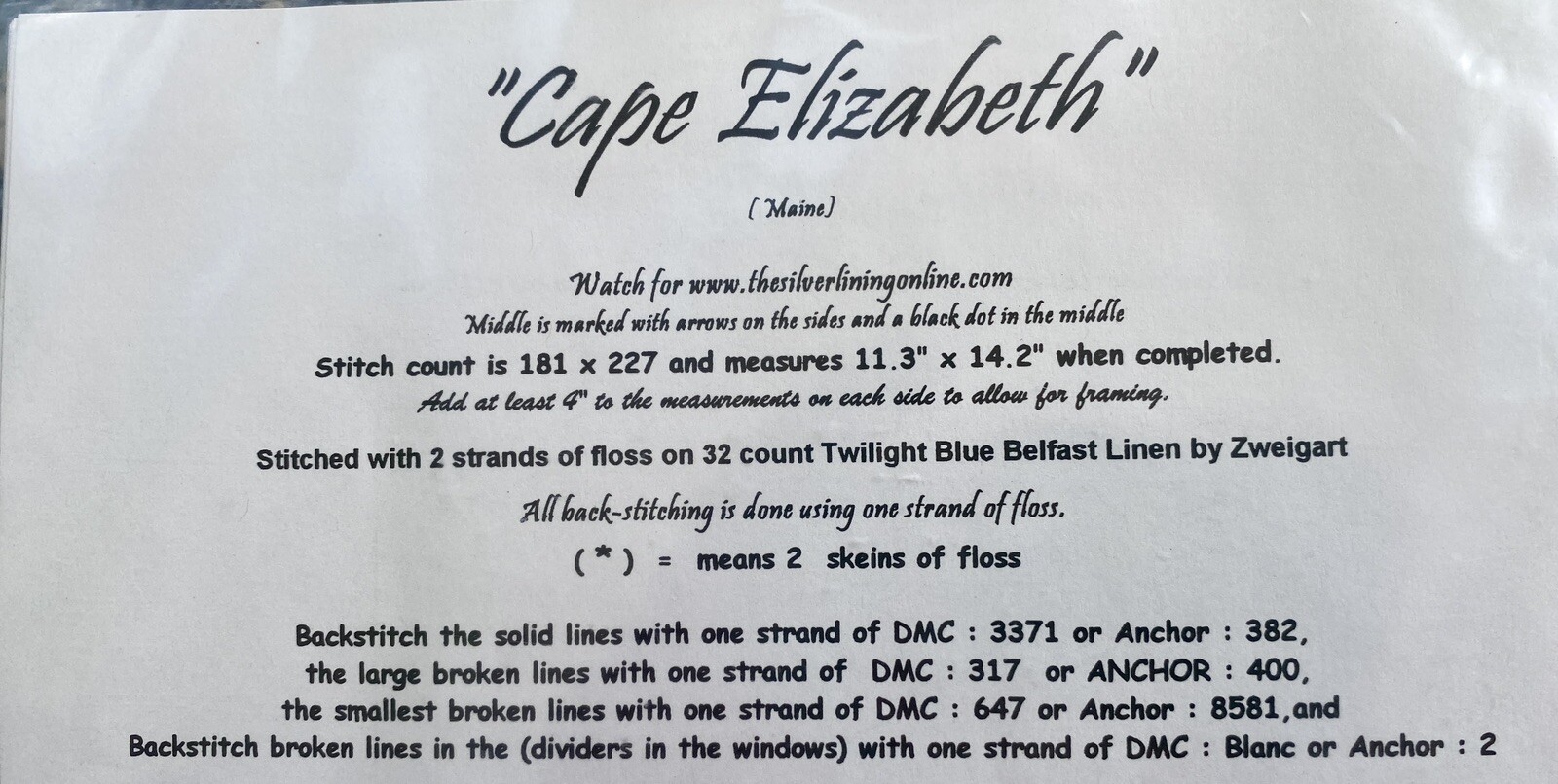 The Silver Lining Cape Elizabeth Maine Lighthouse Counted Cross Stitch ...