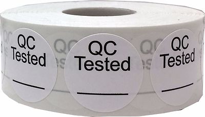 White with Black Writable "QC Tested ____" Stickers | 1" Inch Round ...