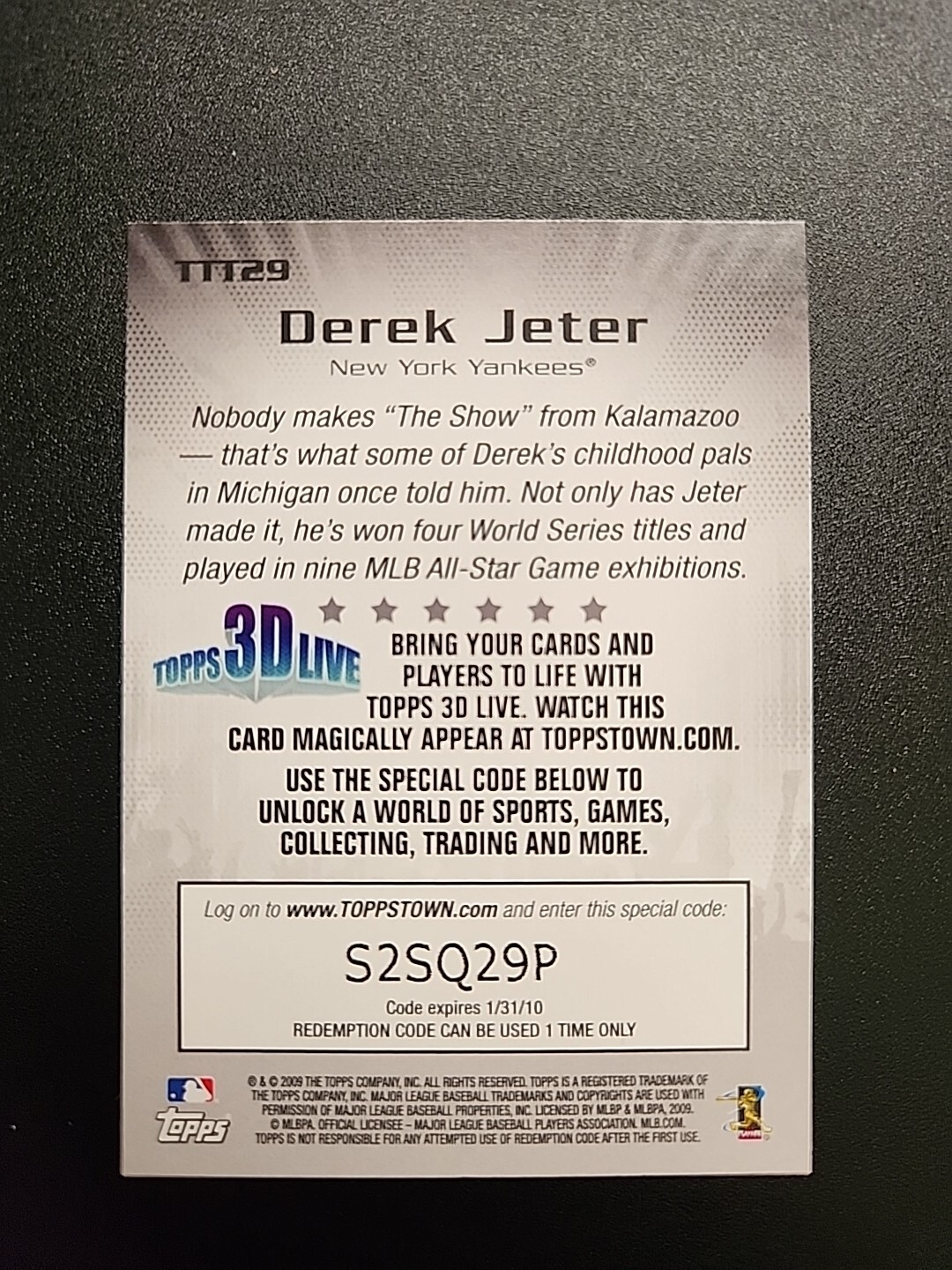 2009 Topps - ToppsTown Redemption Code Cards #TTT29 Derek Jeter | eBay