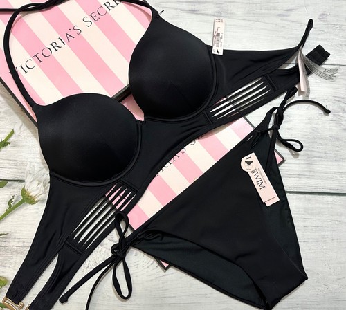 Victoria's Secret Swim Bombshell +2 cup Push-Up Longline Top Side Tie ...
