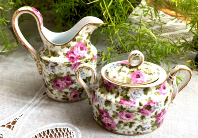 GANZ ROSES CHINA CREAMER AND SUGAR BOWL | eBay