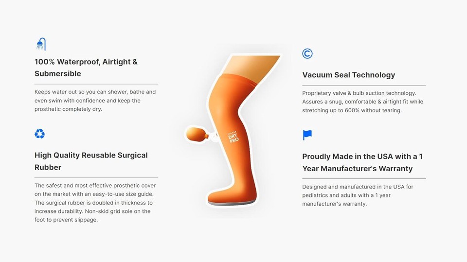 DryPro Waterproof PROSTHETIC LEG COVER Protector Vacuum Swim Shower ...