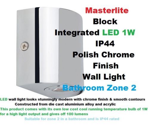 Bathroom Masterlite Block Integrated LED 1W IP44 Outdoor Chrome Wall ...