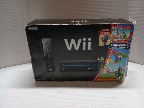 Nintendo Wii RVL-001 Black Console Bundle w/ Controllers, Cables & Box ...