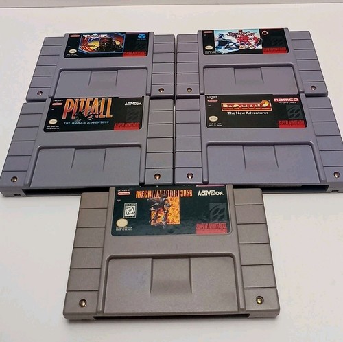Super Nintendo SNES 5 Games Lot- Mech Warrior Pitfall Lock On Pac Man ...