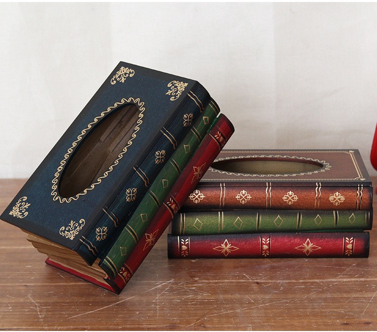 Elosung Vintage Wooden Tissue Box Book-Shaped Tissue Holder Yellow ...