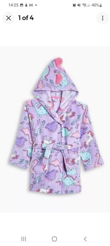 Girls Dinosaur Dressing Gown Kids 3D Dino Spike Hooded Bath Robe Fleece ...