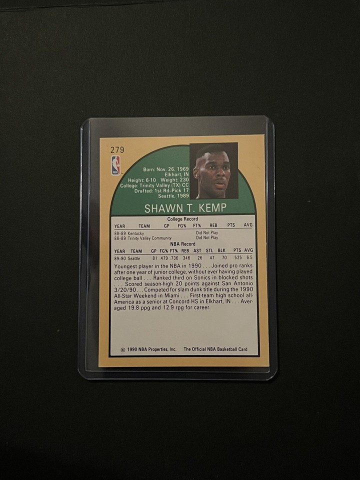 Shawn Kemp Rookie Card NBA Hoops 279 Supersonics Mint Authentic 1990 ...