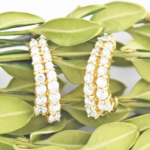 14k Yellow Gold Estate Double Row CZ J Hoop Post Earrings | eBay