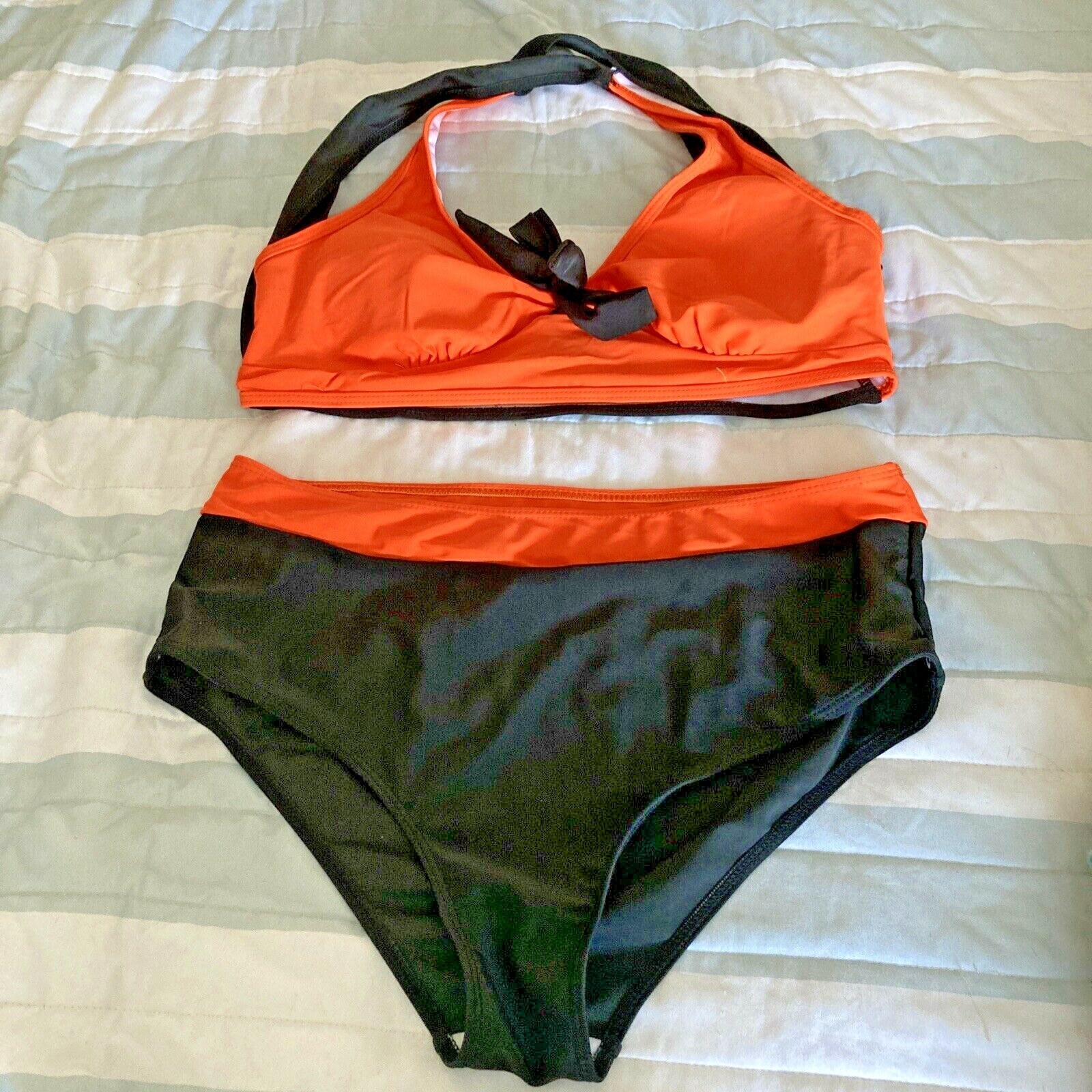 BOUTIQUE M- L BLACK/ORANGE 2 PIECE SWIMSUIT-NWOT-COLORBLOCK SWIM WEAR ...
