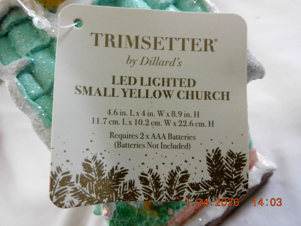 New 2025 Trimsetter Gingerbread "Small Yellow Church" Light Up LED 8.9 ...