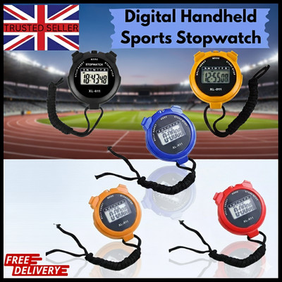 Digital Handheld Sports Stopwatch Stop Watch Timer Alarm Counter UK ...