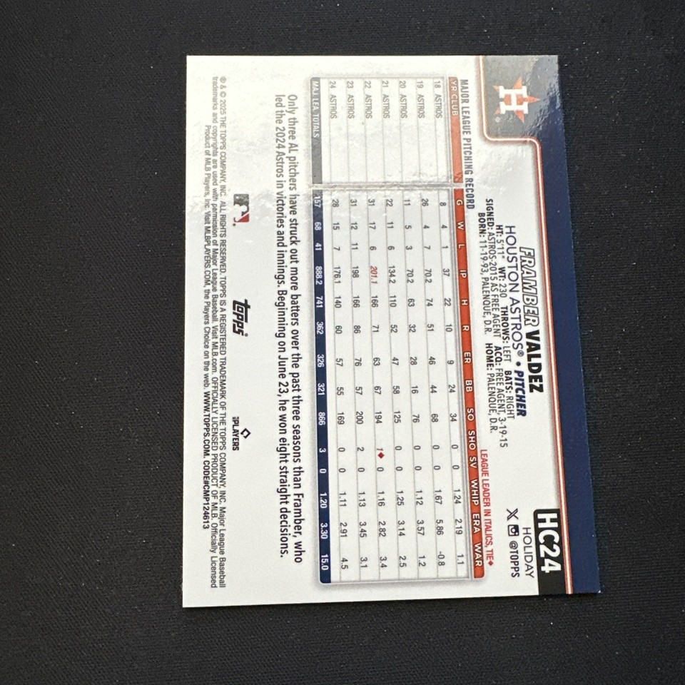 2025 Topps Holiday Framber Valdez Houston Astros - Chrome /499 #HC24 | eBay