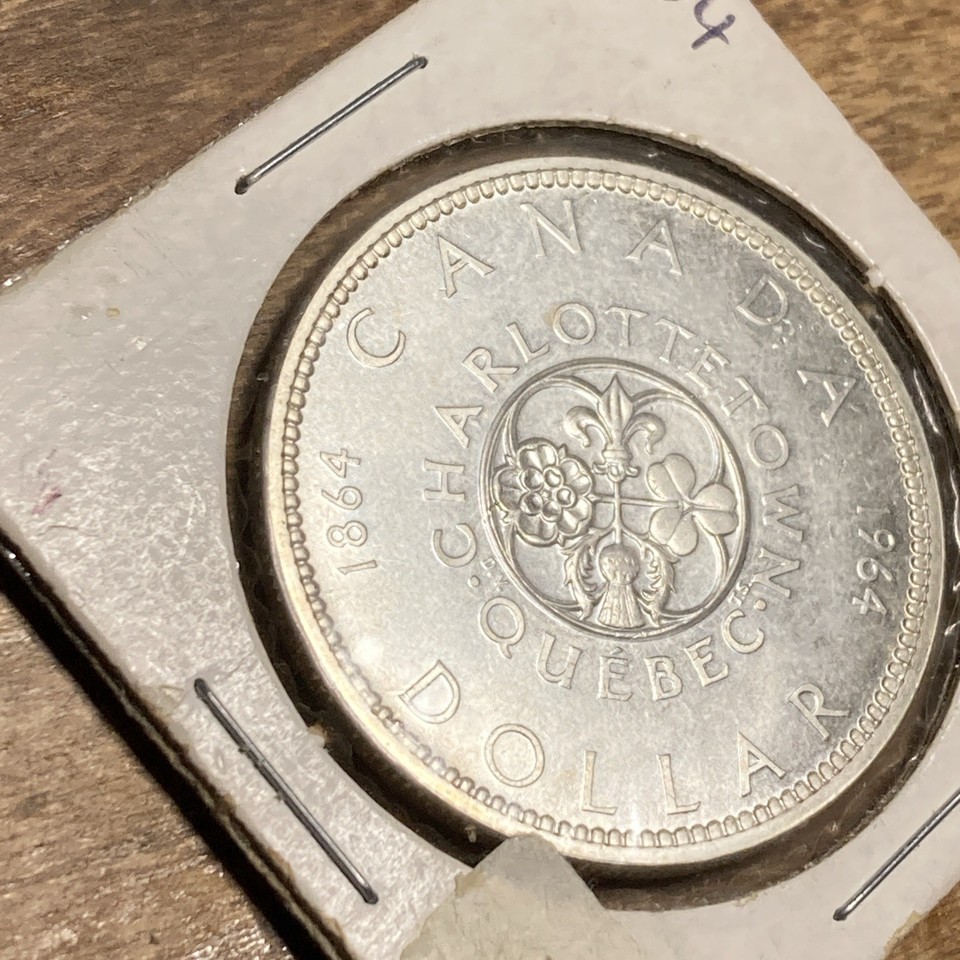1964 Canadian One Dollar Coin Silver Queen Elizabeth II Charlottetown ...