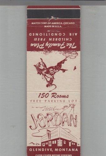 Matchbook Cover Hotel Jordan Glendive, MT | eBay