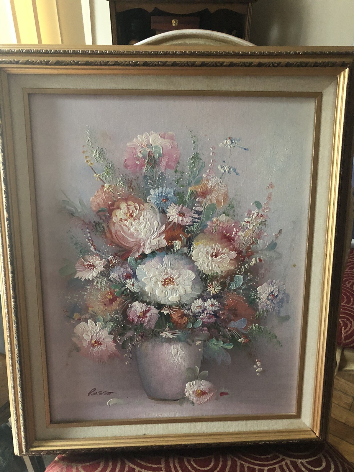 Flowers ORIGINAL OIL ON CANVAS SIGNED Russo, FRAMED, AND MATTED | eBay