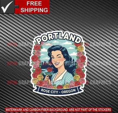 Portland Oregon Rose Pinup Vintage Pin Up Travel Decal Sticker Luggage ...