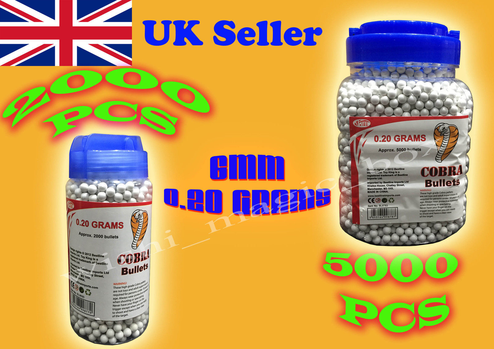 Bulldog , cobra 2000 5000 0.20g white BB Pellets Bullets High Grade ...