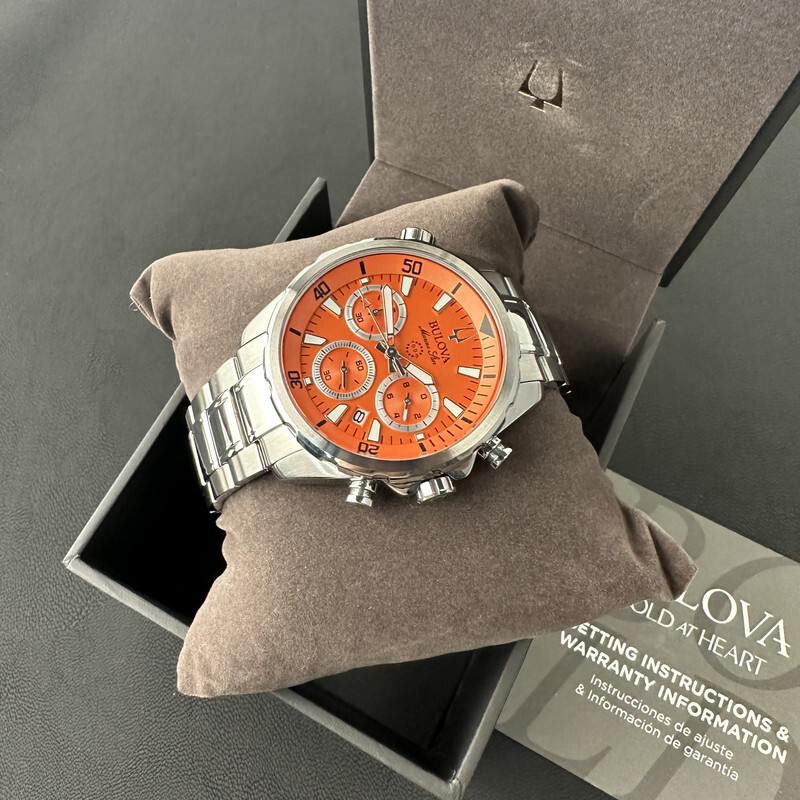 Bulova Marine Star/96B395 Chronograph Orange Dial 6S20/Swiss Quartz ...