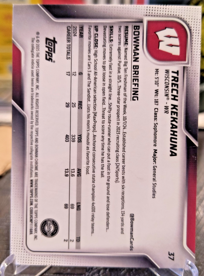 2025 BOWMAN CHROME U TRECH KEKAHUNA 1ST BOWMAN TRUE BLUE REFRACTOR #30/ ...