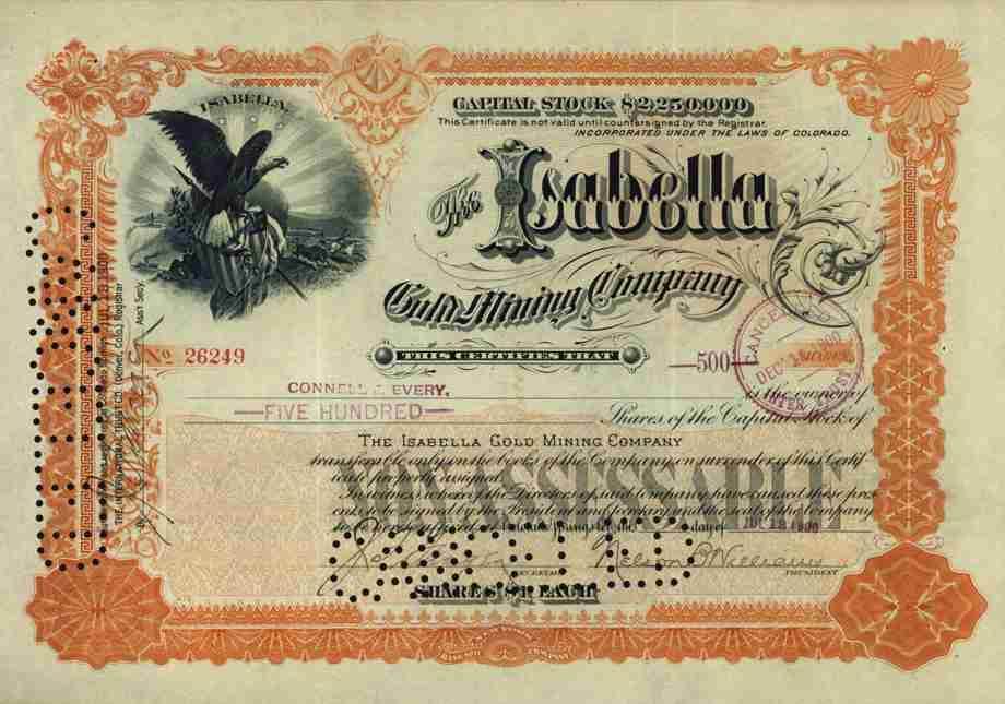 Isabella Gold Mining Co. 1900 / 1901 James Hagerman Cripple Creek ...